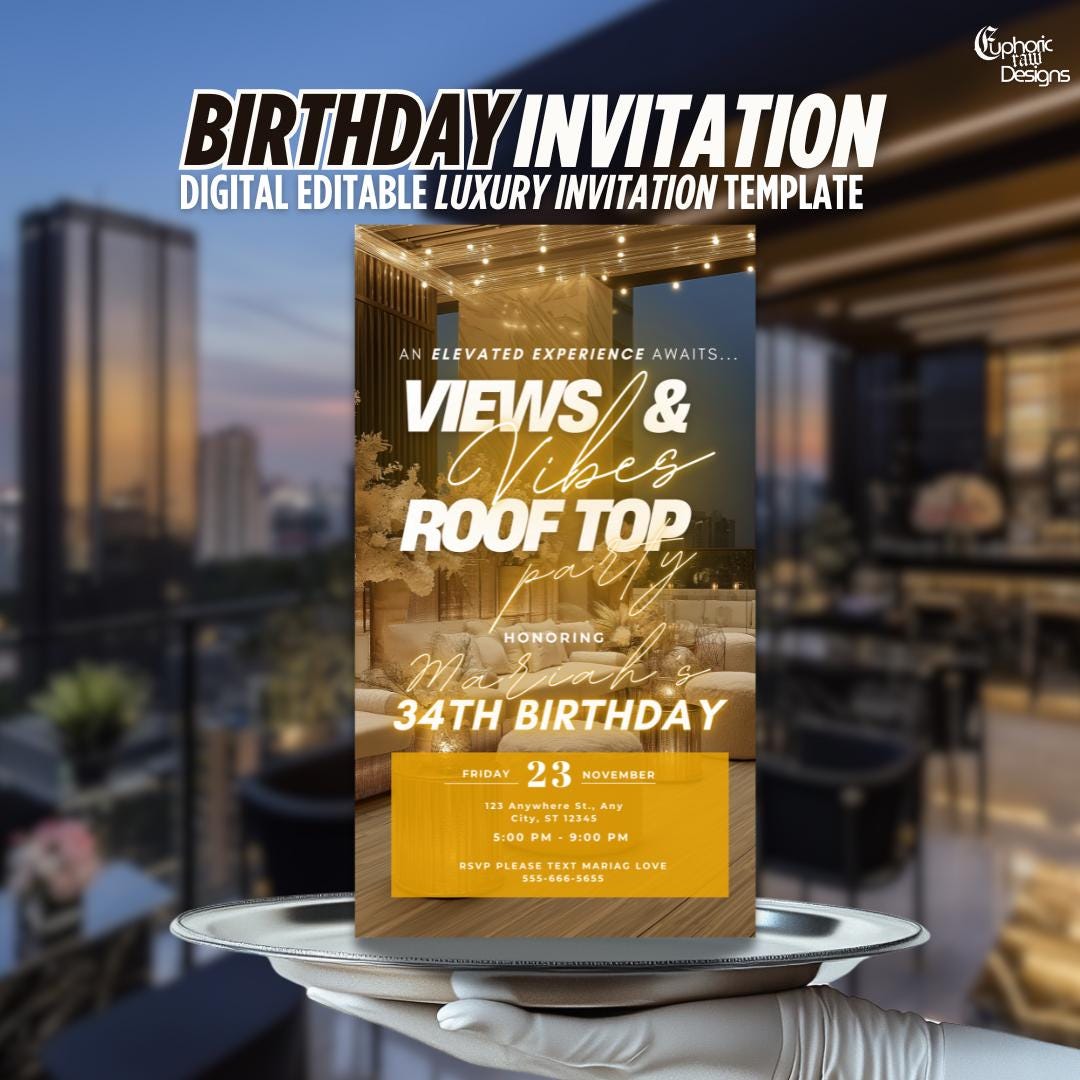Rooftop Birthday Dinner Invitation, Brunch Event Itinerary, Dinner ...