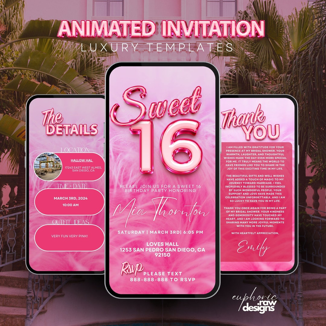 Sweet Sixteen Invitation, Pretty in Pink Birthday Template, Neon Pink ...