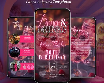 Birthday Dinner Invitation, Digital Dinner Invitation Template, Dinner ...