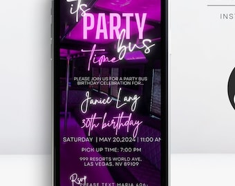 Editable Party Bus Invitation, Animated Party Bus Time Invitation, VIP ...