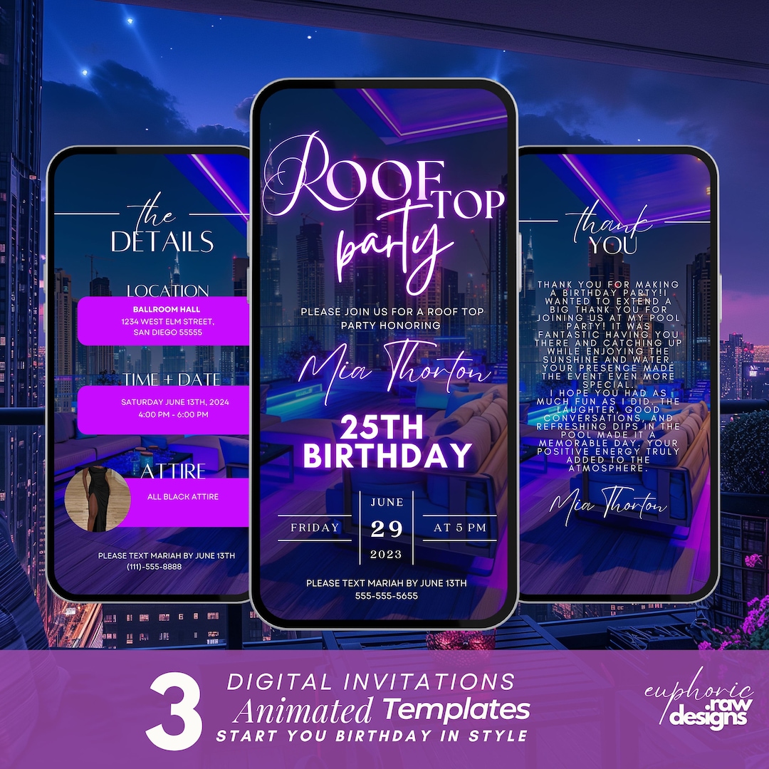 Digital Rooftop Birthday Party Invitation, Birthday Dinner, Brunch ...