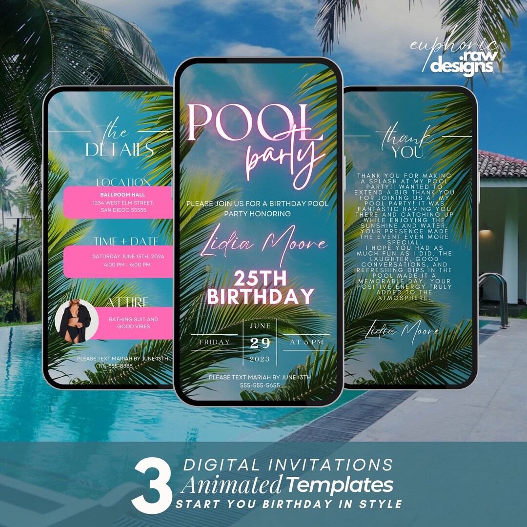 Pool Birthday Invitation, Digital Swimming Party Itinerary, Bbq Event ...