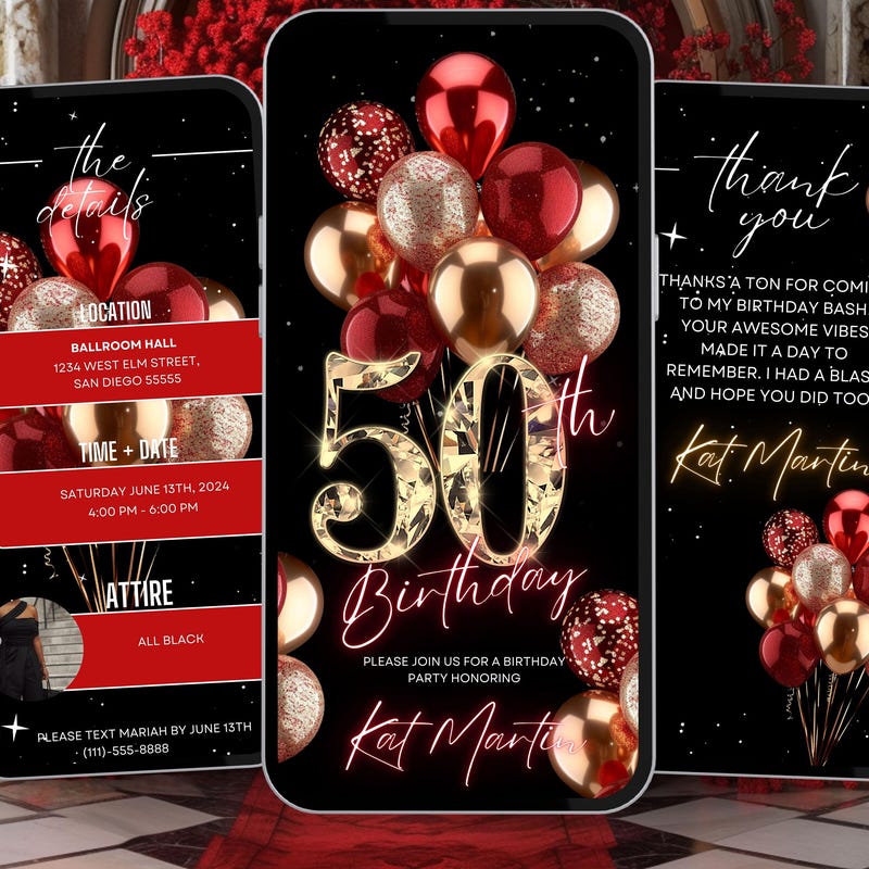 Dark Red Birthday Invite - Etsy