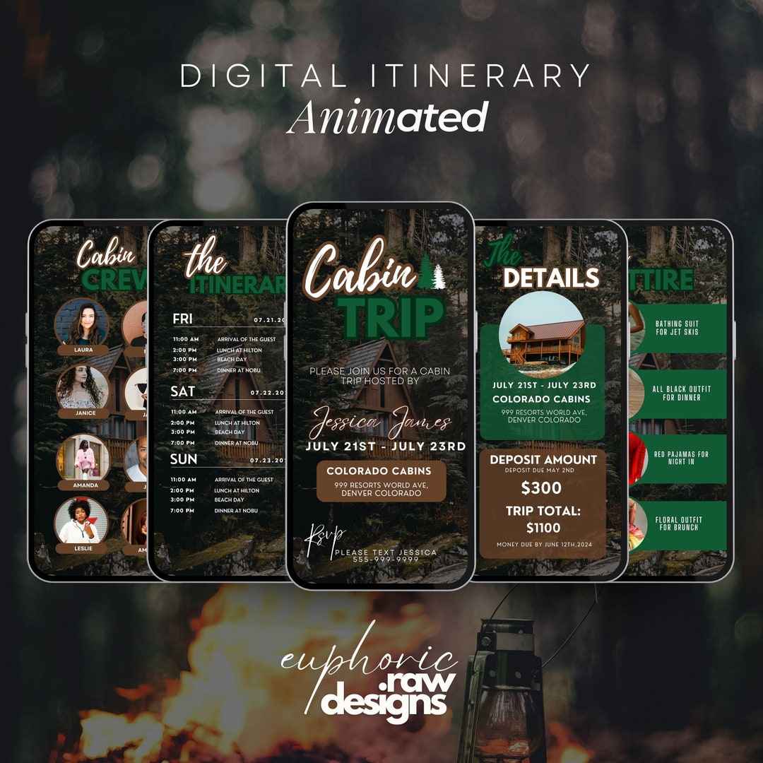 Cabin Trip Itinerary, Camping Trip Invite, Travel Itinerary Template ...