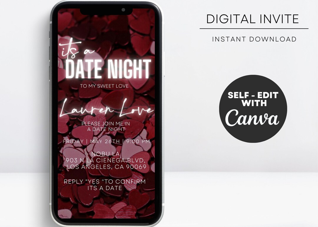 Date Night Invitation Night Out, Couple Date, Dinner Date Invite ...
