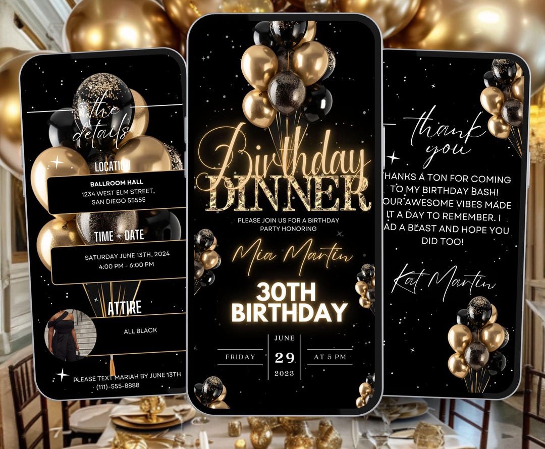 Birthday Dinner Invitation, Elegant Digital Birthday Party Invite ...