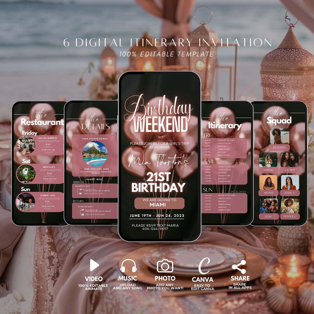 Birthday Weekend, Itinerary Template,travel Itineray, Birthday Weekend ...