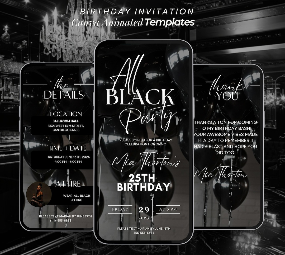 All Black Birthday Party Invitation, Birthday Dinner, Birthday Brunch ...