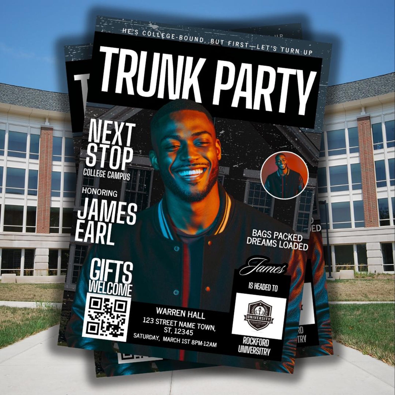 Trunk Party Invitation for Men, Black College Send-off Invite Download ...