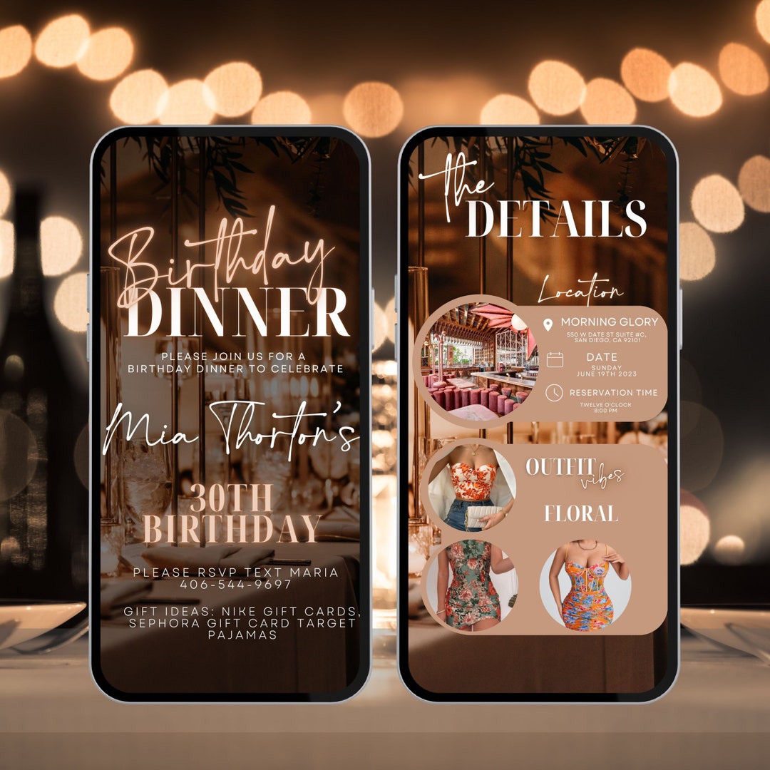 Digital Birthday Dinner Invitation, Birthday Dinner, Digital Birthday ...