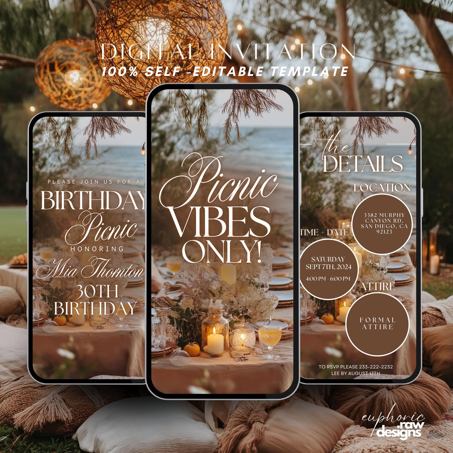Animated Birthday Picnic Vibes Invitation Template, Digital Brunch ...