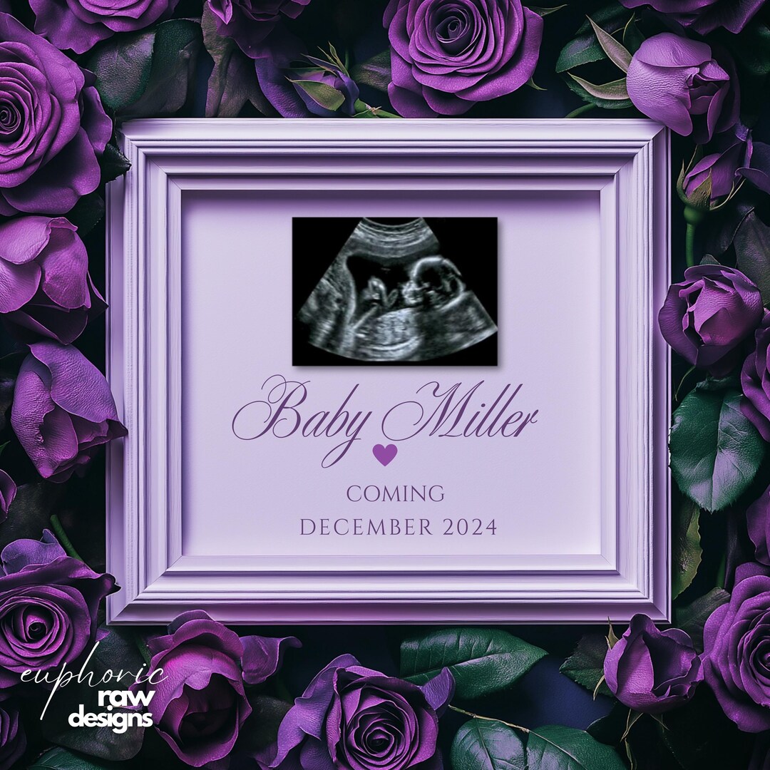 Purple Roses Floral Pregnancy Announcement Template, Boho Digital ...