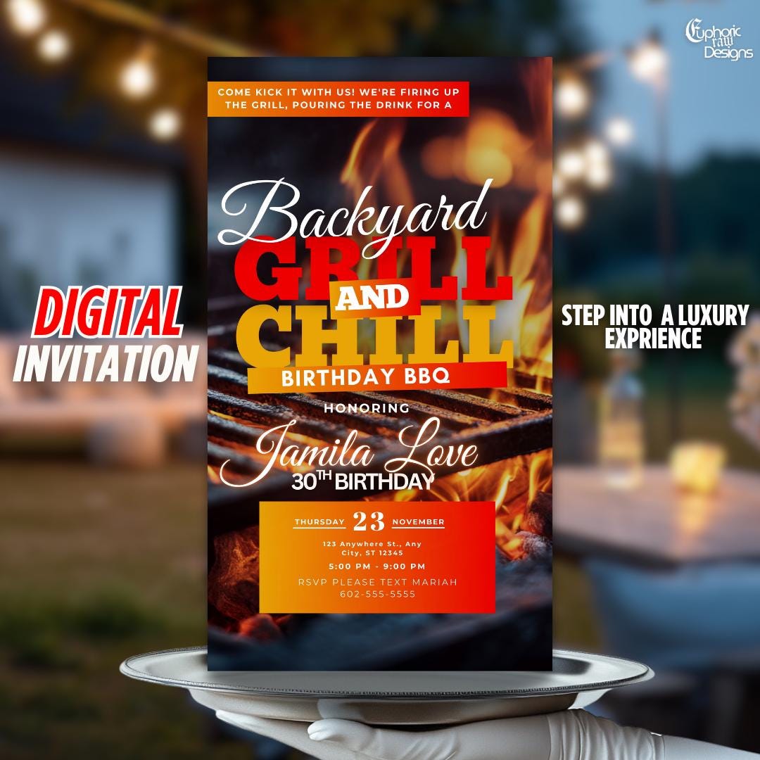 Backyard BBQ Birthday Invitation: Grill & Chill Party (digital Editable ...