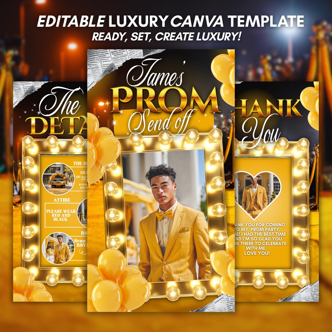 Yellow Boy Prom King Invitation Bundle, Digital Prom Send-off + Party ...