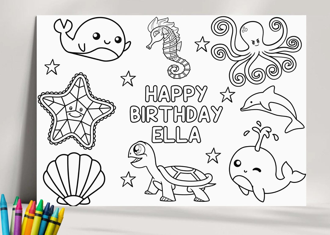 Editable Coloring Page for Kids, Under the Sea Birthday Coloring Page ...