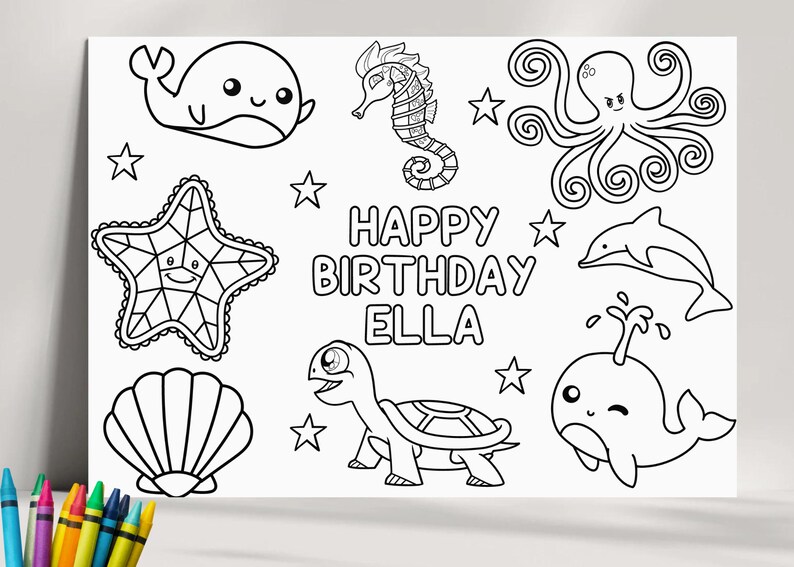 Editable Coloring Page for Kids Under the Sea Birthday - Etsy