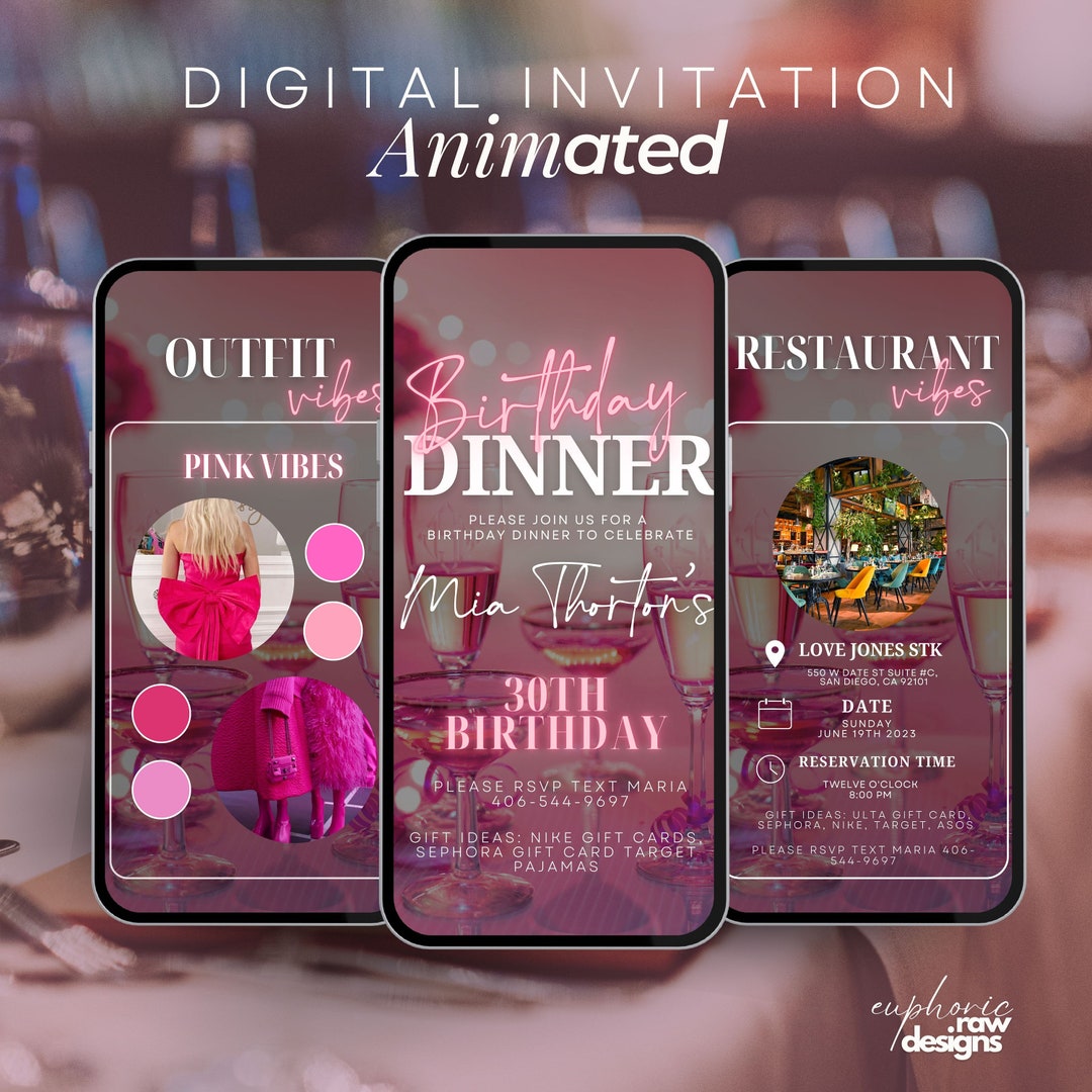 Digital Birthday Dinner Invitation, Birthday Dinner, Digital Birthday ...
