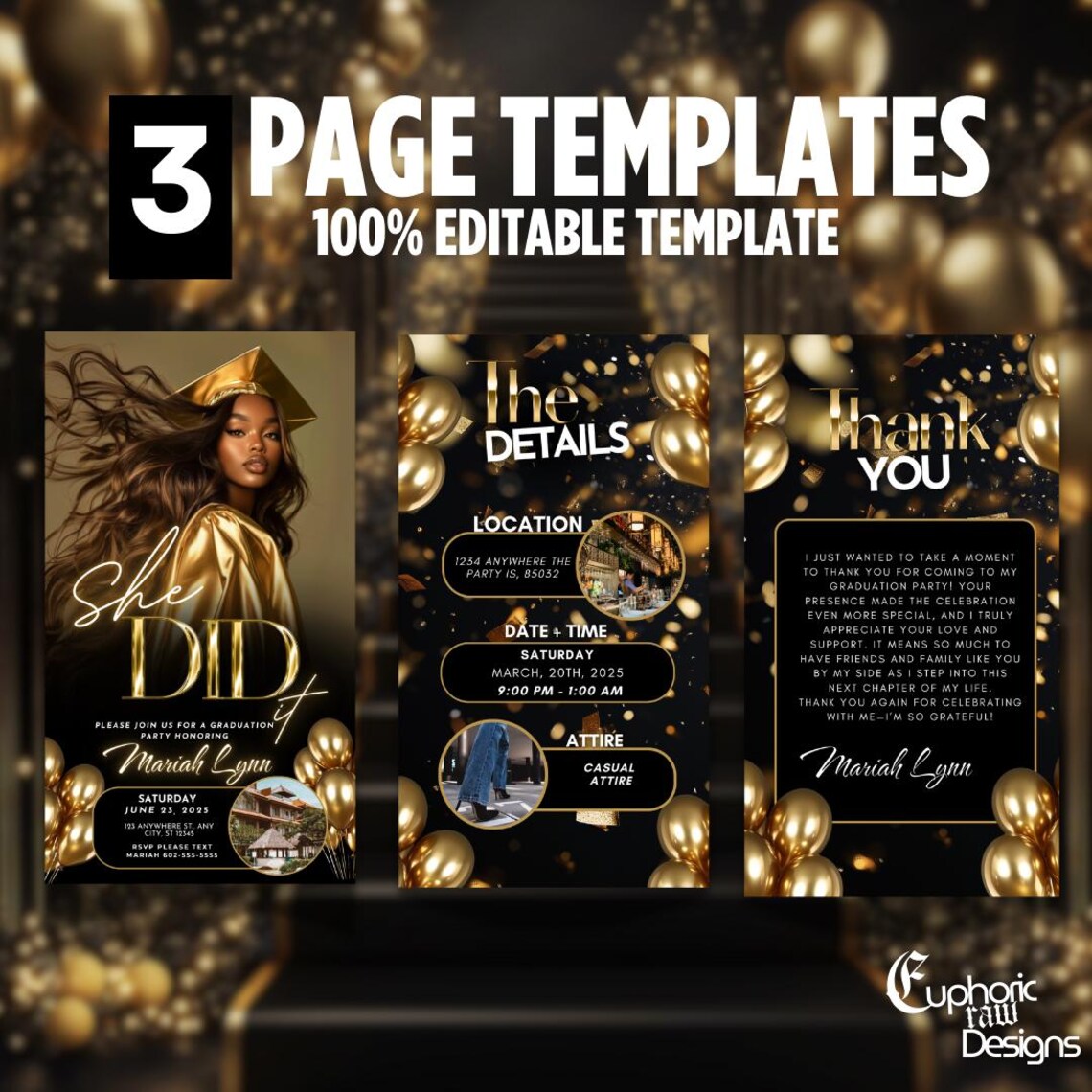 Gold She Did It Graduation Invitation, Animated Class of 2026 Digital ...