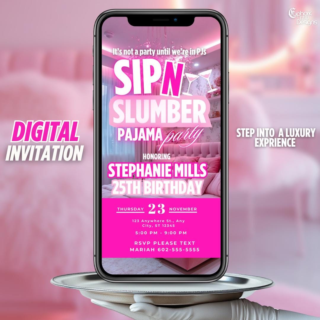 Pink Pajama Party Invitation: Animated Sip N Slumber (digital) - Etsy