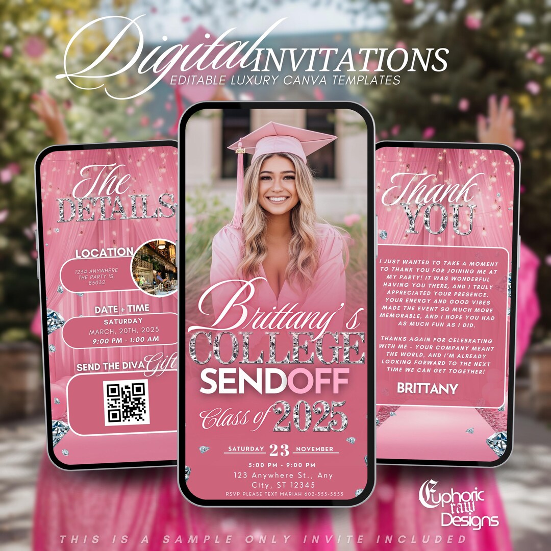 Graduation College Send off Invitation, Pink Trunk Party Invite High ...