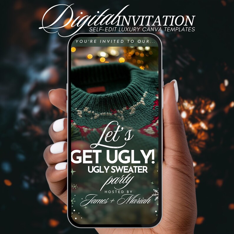 Editable Digital Ugly Sweater Christmas Invitation, Xmas Holiday Party ...