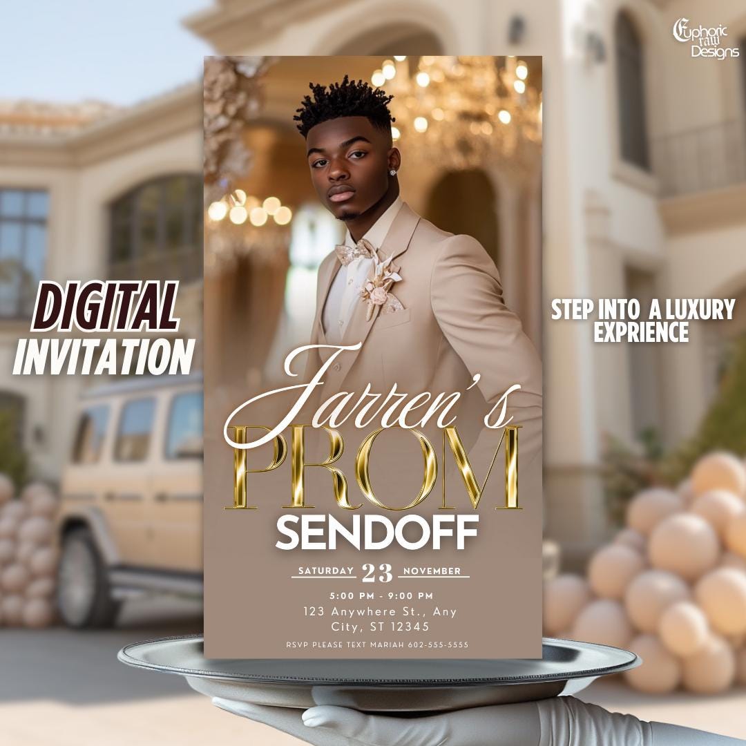 Beige & Gold Prom Send off Invitation: Editable Template (digital ...