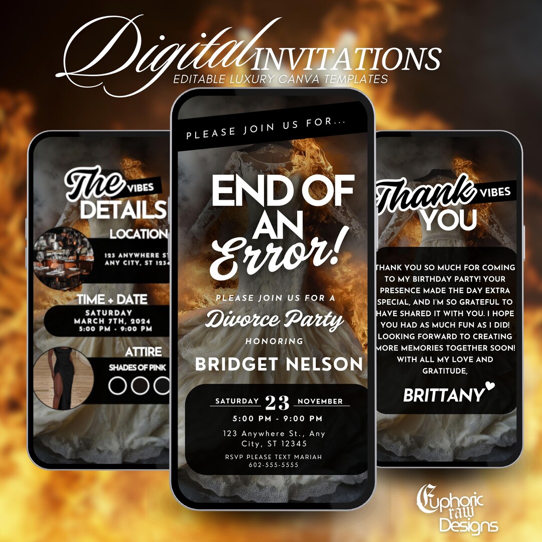 Digital Divorce Party Invitation, Break up Separation DIY Template ...