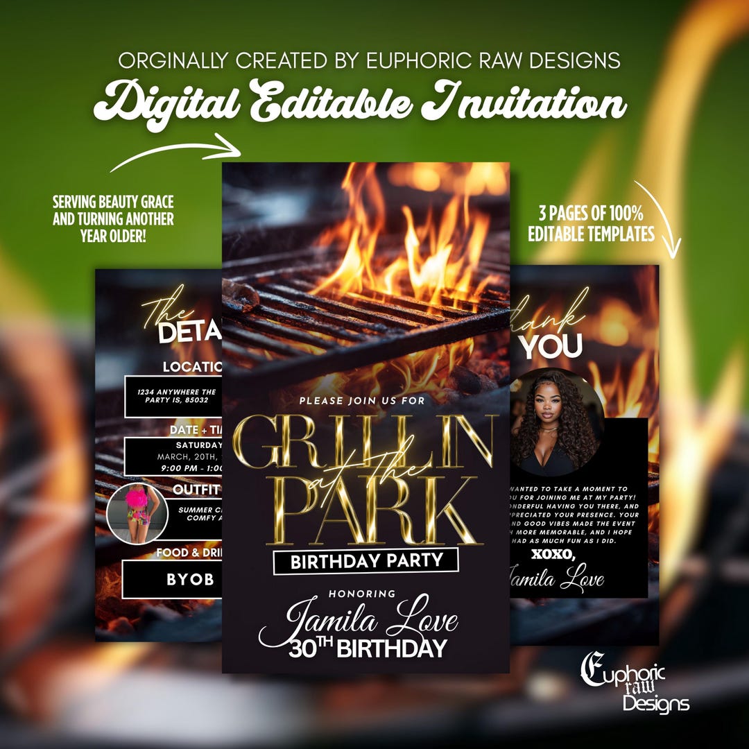 BBQ Birthday Invitation, Park Cookout Evite, Backyard Grill Party ...