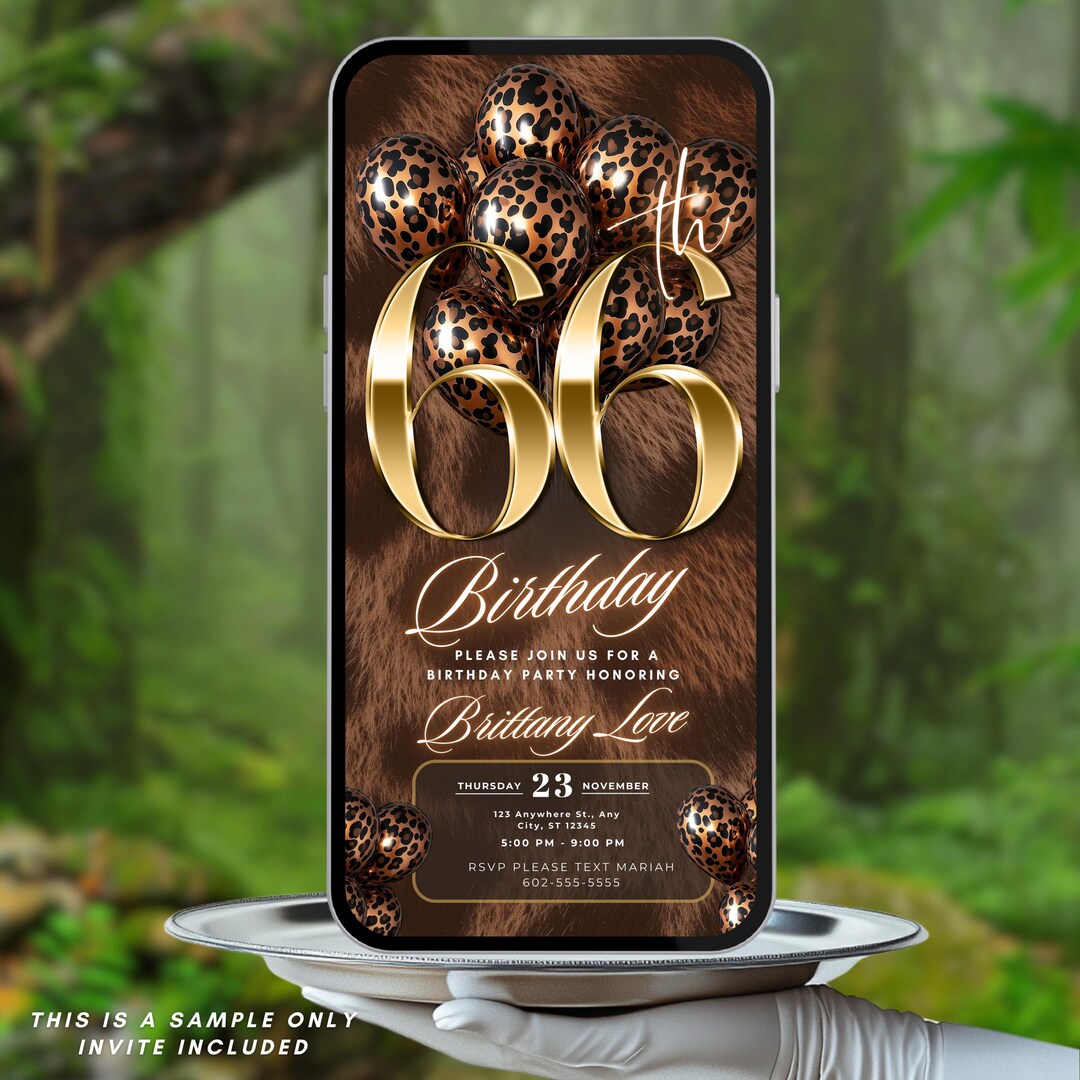 66th Birthday Party Invitation, Leopard Editable Digital Birthday Girl ...