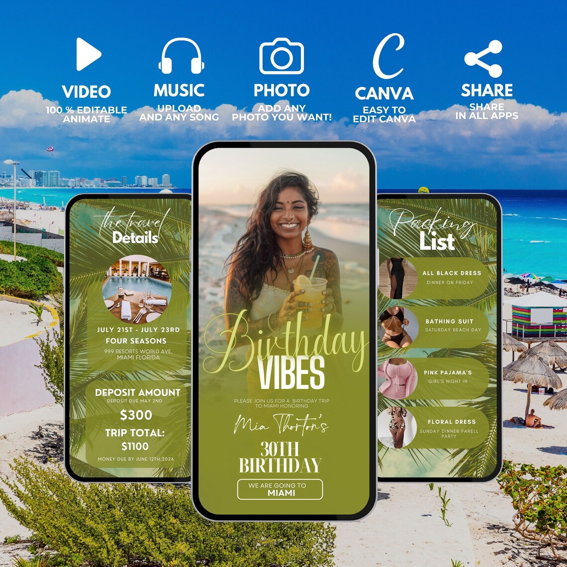 Birthday Weekend Invitation, Girls Trip Birthday Vibes Itinerary ...