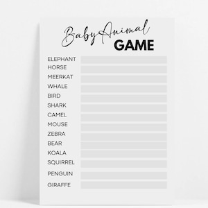 Baby Animal Game Baby Shower, W. Answer Sheet, Guessing Baby Animals ...