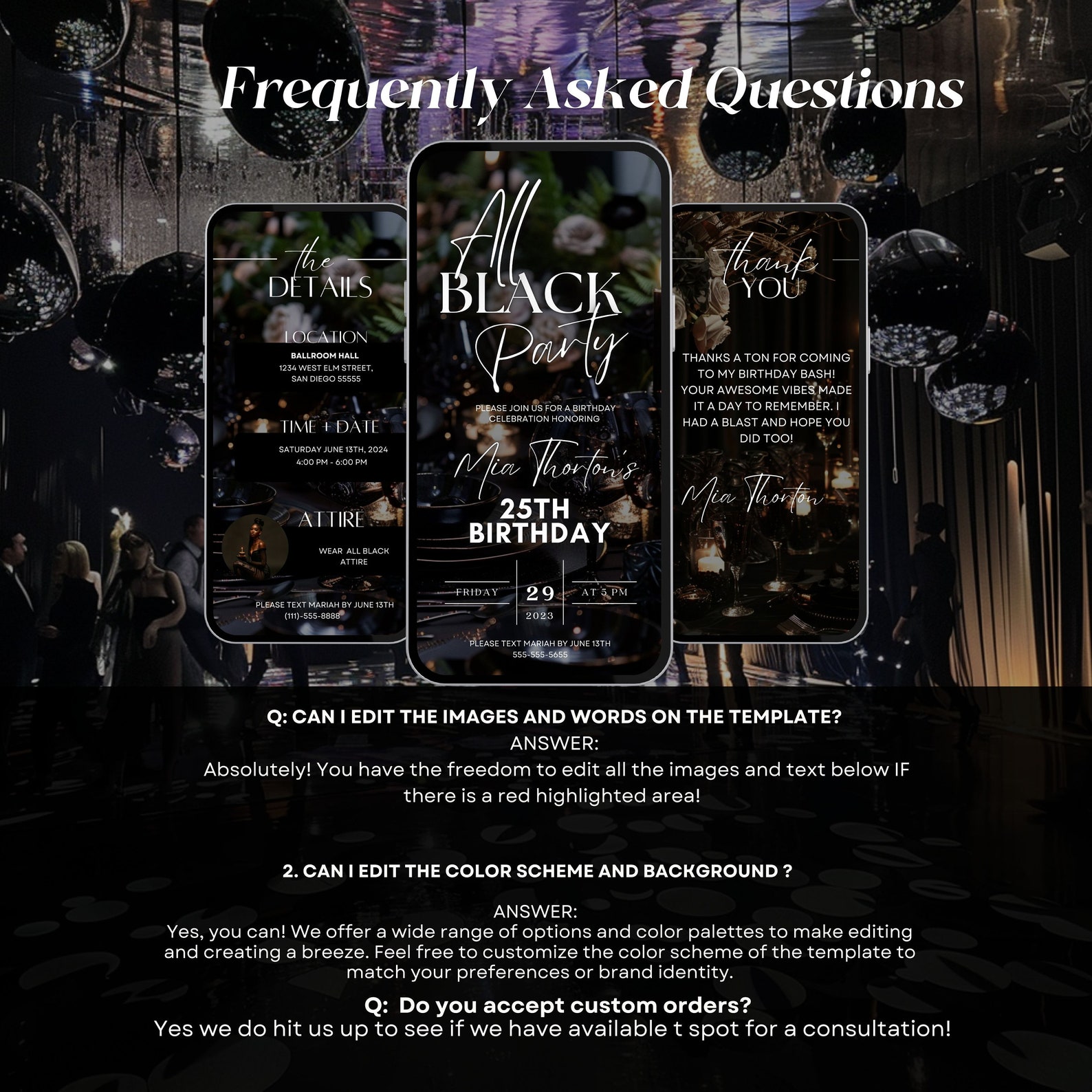 All Black Birthday Party Invitation, Birthday Dinner, Birthday Brunch ...
