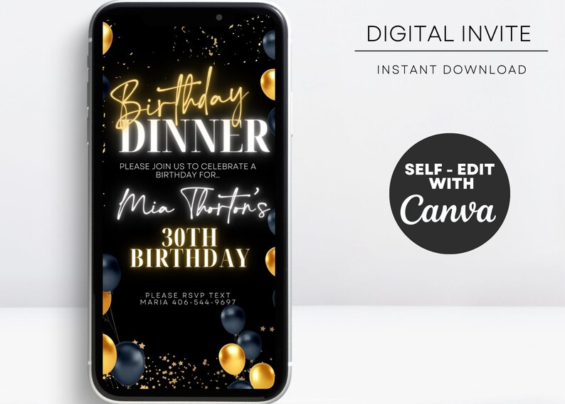 Digital Birthday Dinner Invitation Birthday Dinner Digital - Etsy