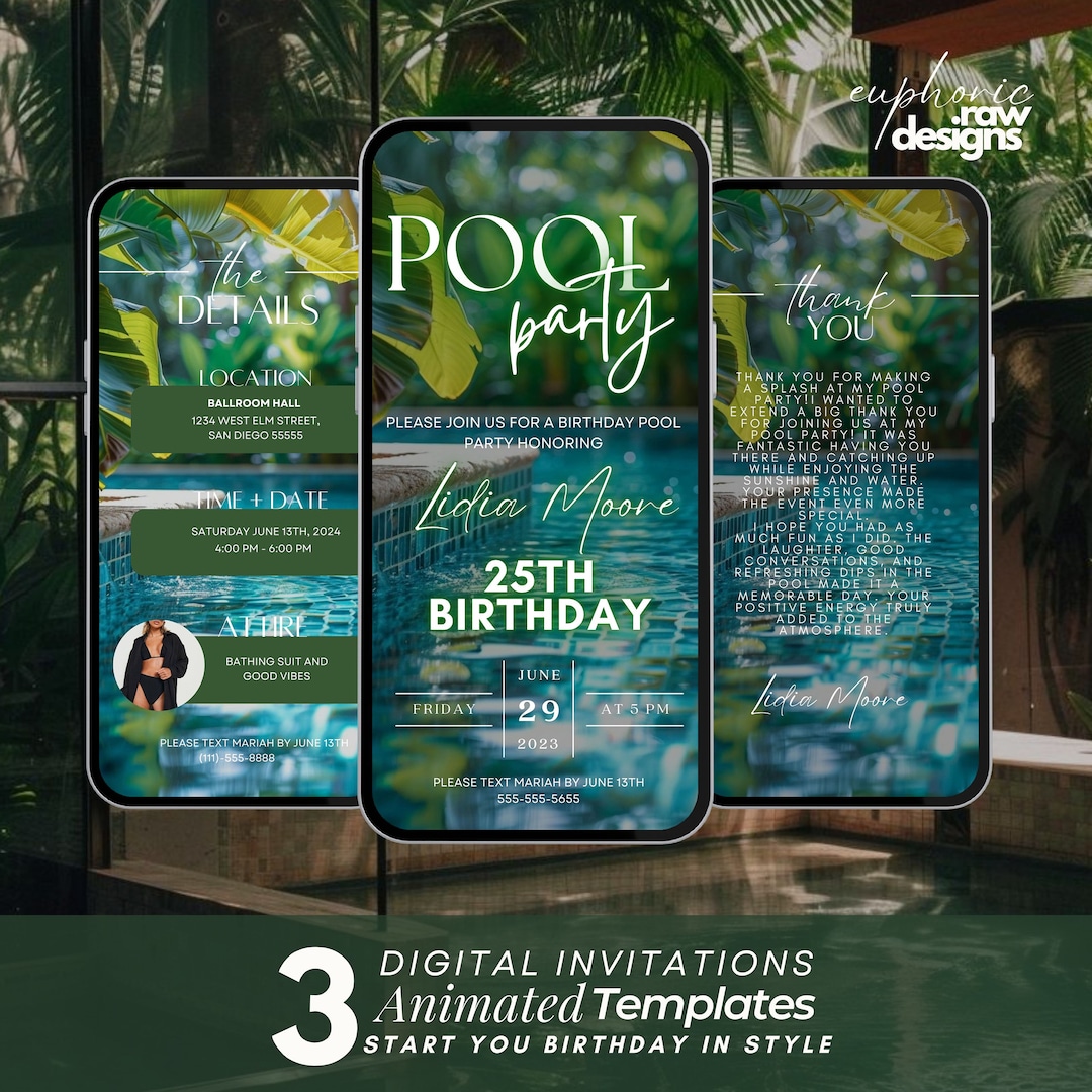 Pool Birthday Invitation, Digital Swimming Party Itinerary, Bbq Event ...