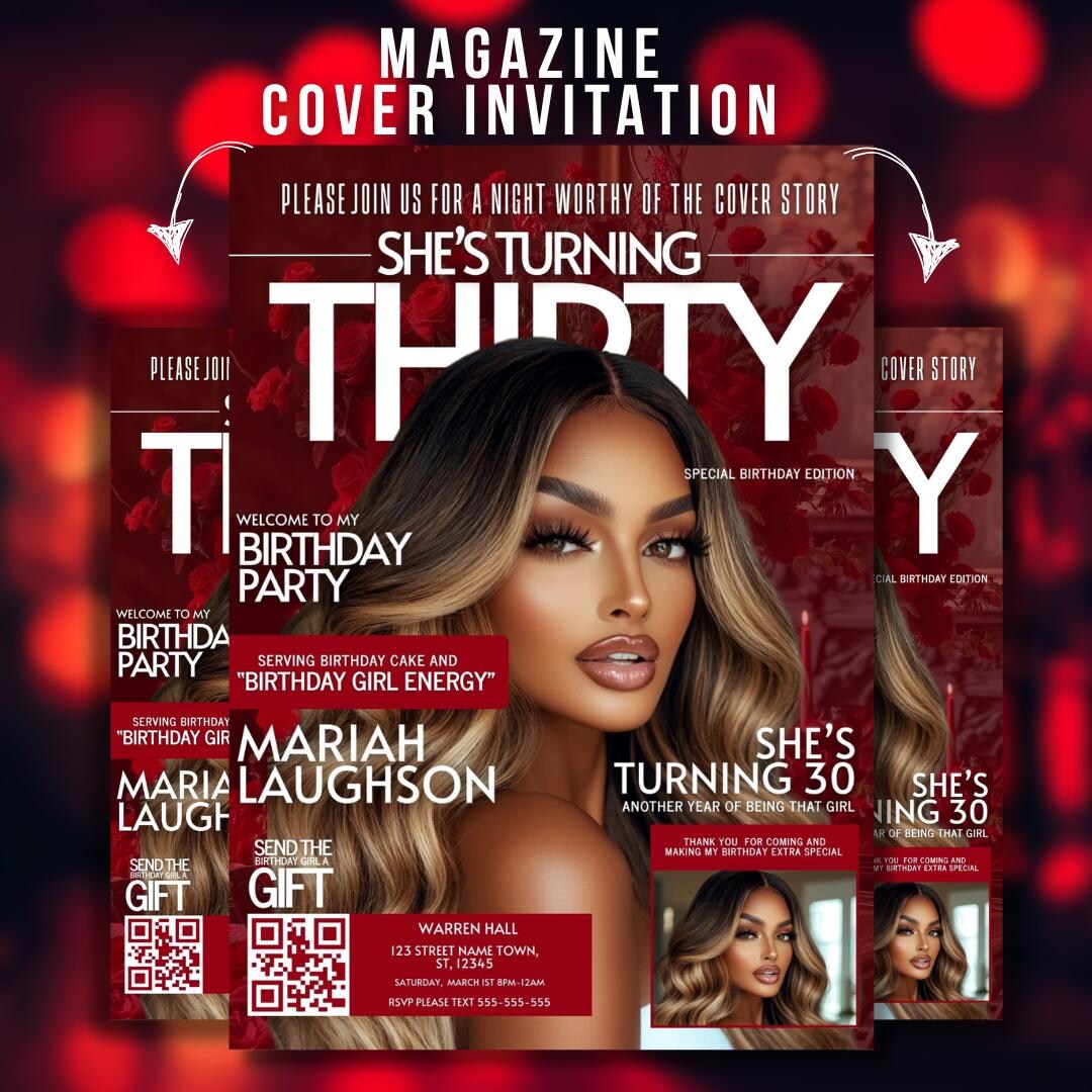 Red Magazine Cover 30th Birthday Invitation: DIY Canva Template - Etsy