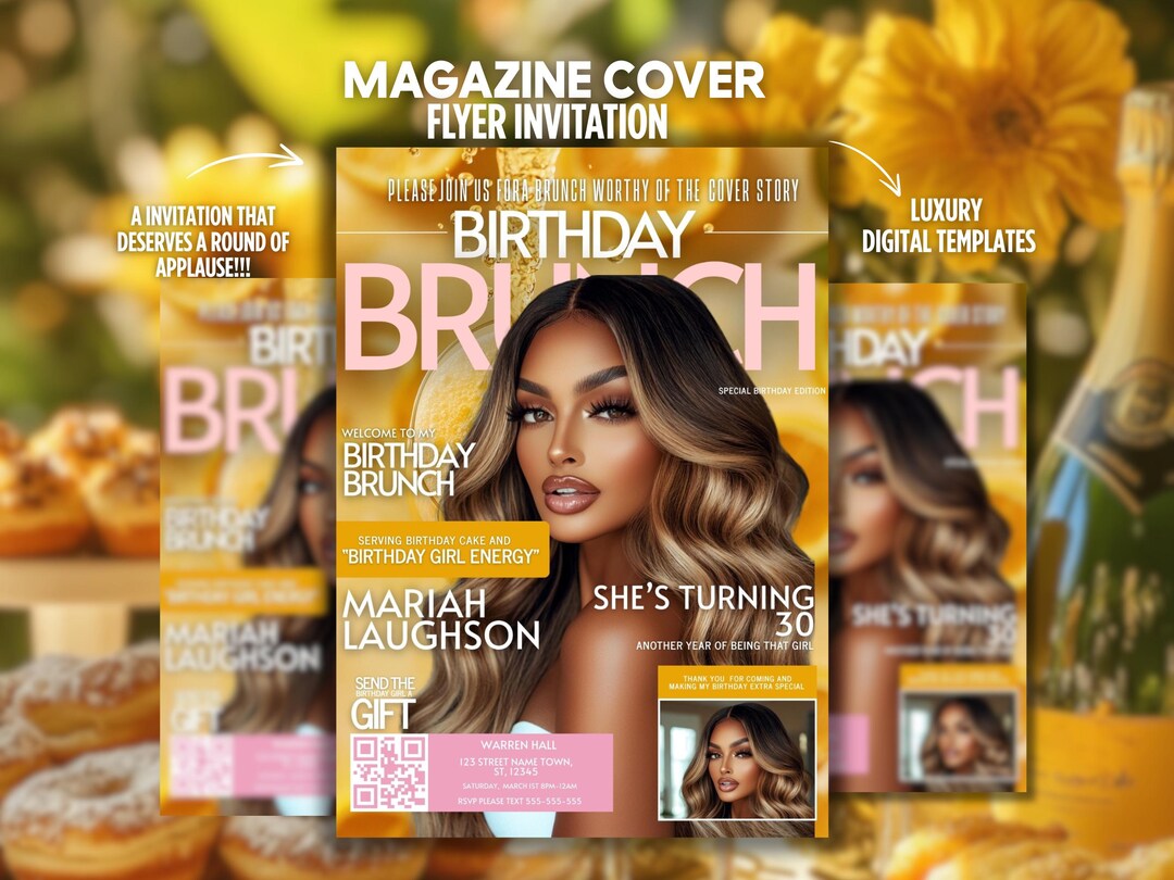 Magazine Cover Birthday Brunch Invitation: Glam Party Template (digital ...