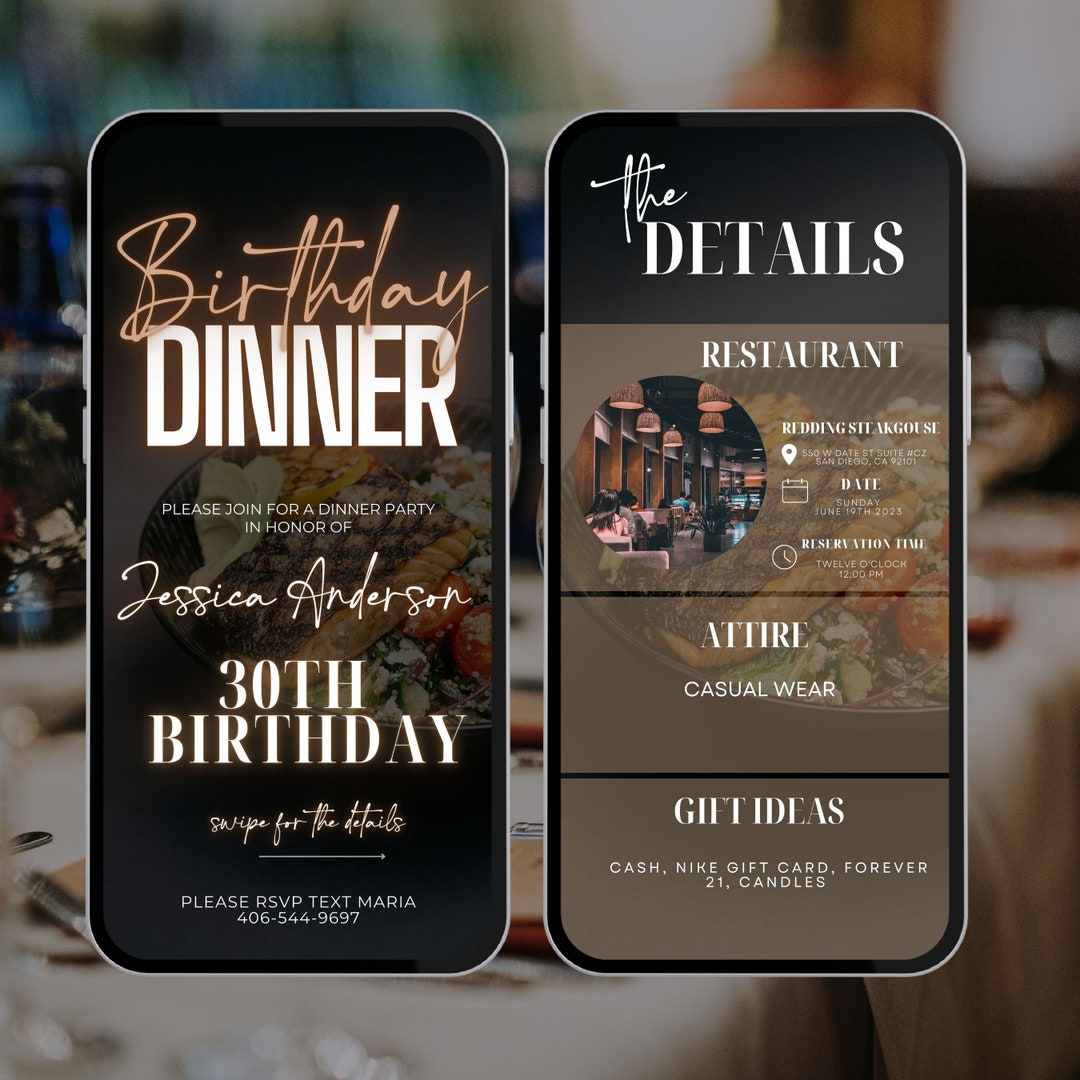Digital Birthday Dinner Invitation, Dinner Party, Editable Animated ...