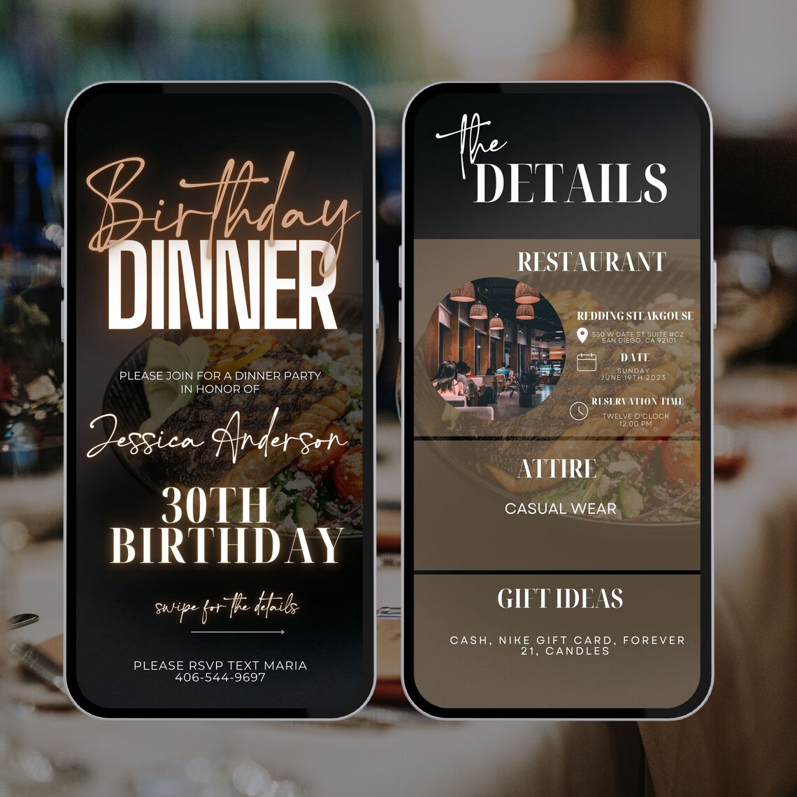 Animated Birthday Dinner Invitation: Editable Canva Video (digital) - Etsy