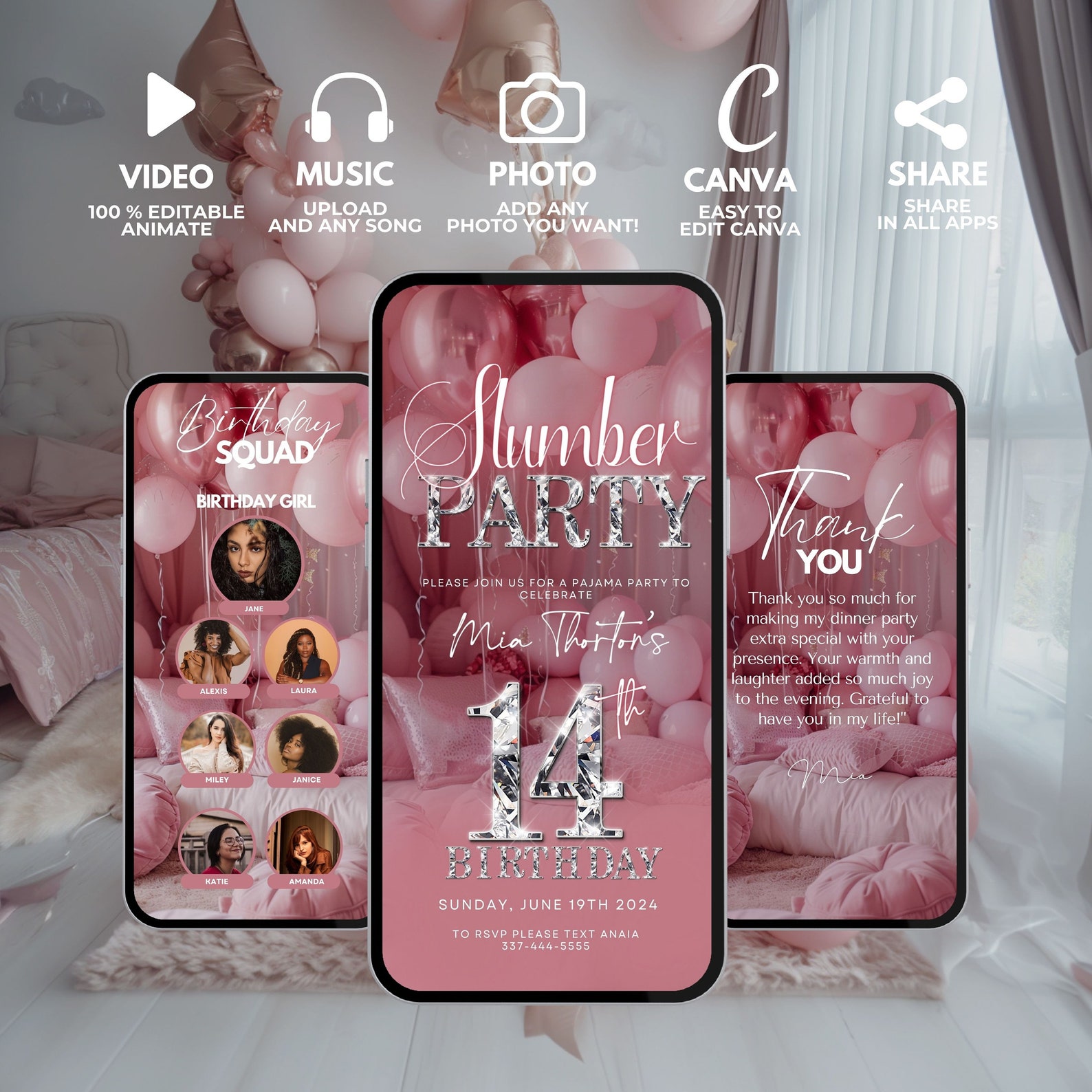 14th Slumber Birthday Party Itinerary, Sleepover Invitation, Digital ...