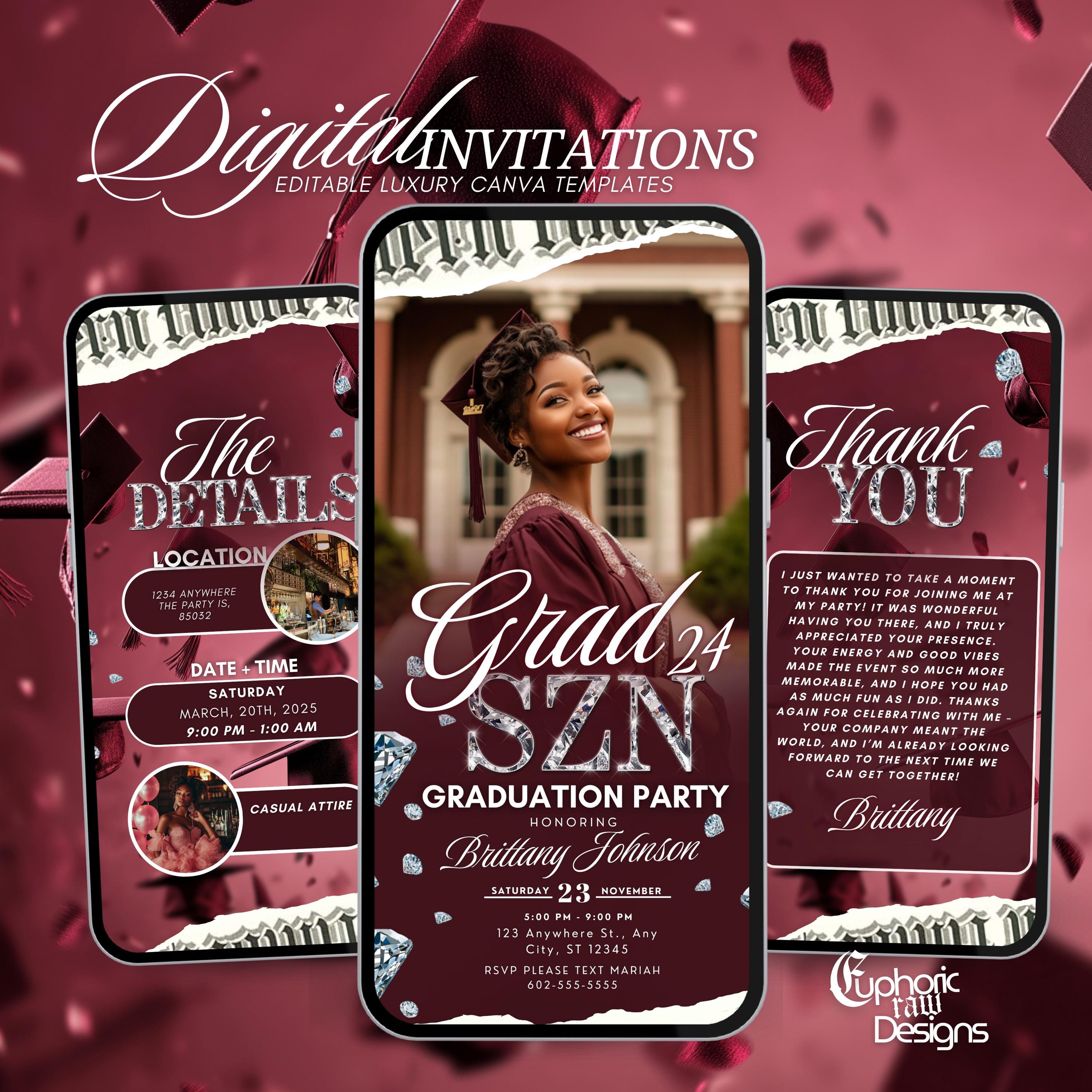 2026 Maroon Graduation Invitation, Animated Digital Grad Party Invite ...