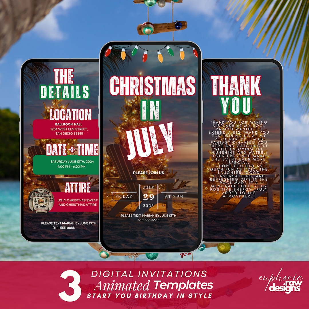 Christmas in July Invitation, Digital Summer Holiday Party Itinerary ...