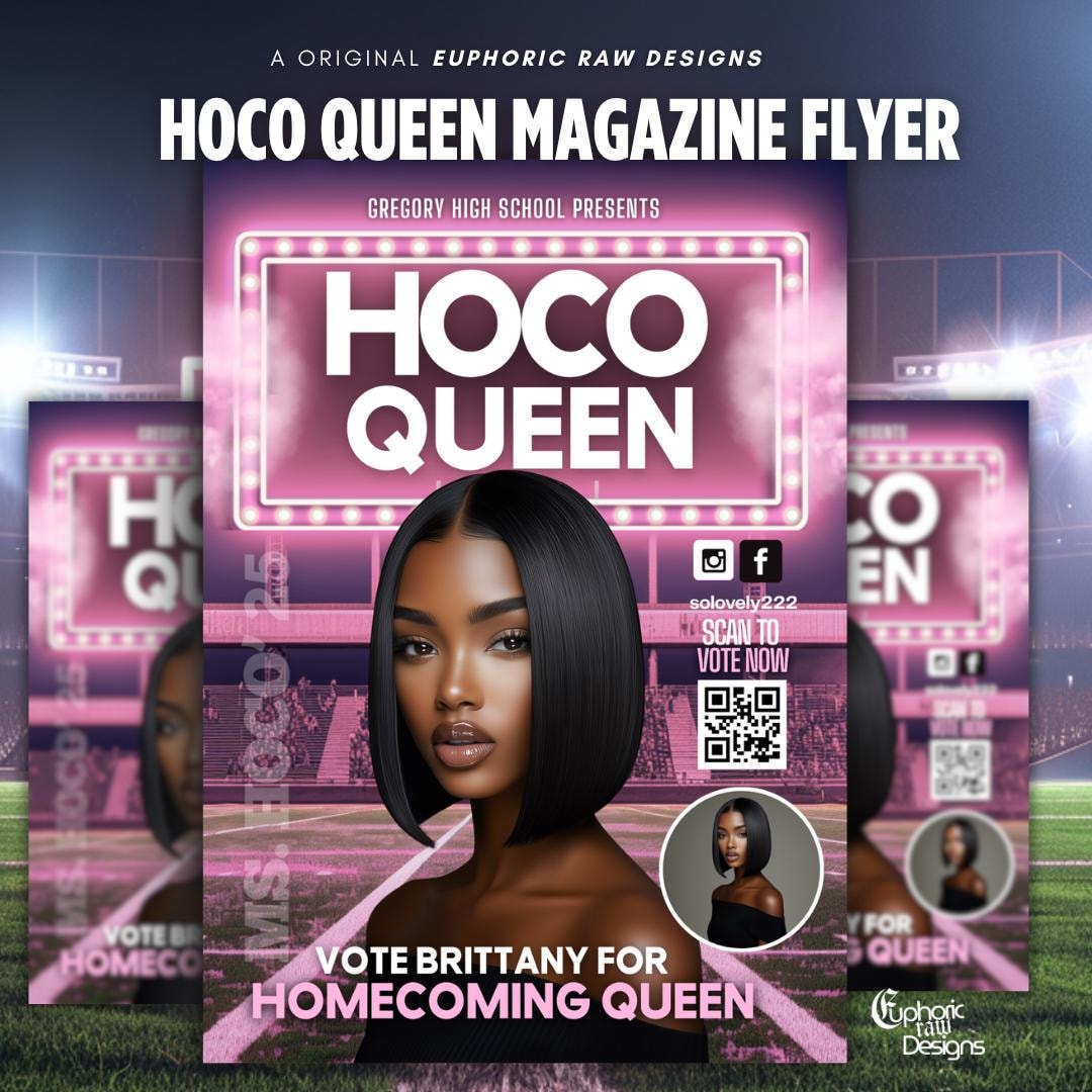 Digital Homecoming Flyer, Vote Hoco Queen Campaign Magazine Cover, Pink ...