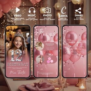 12th Birthday Invitation, Pink Neon, Princess, Girl Electronic Invite ...