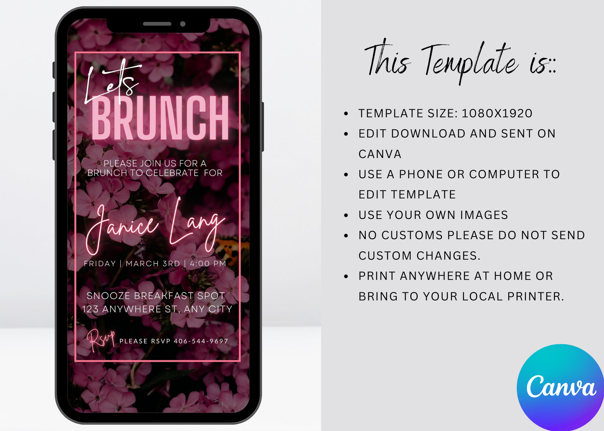 Digital Floral Brunch Invitation Birthday Sunday Brunch - Etsy