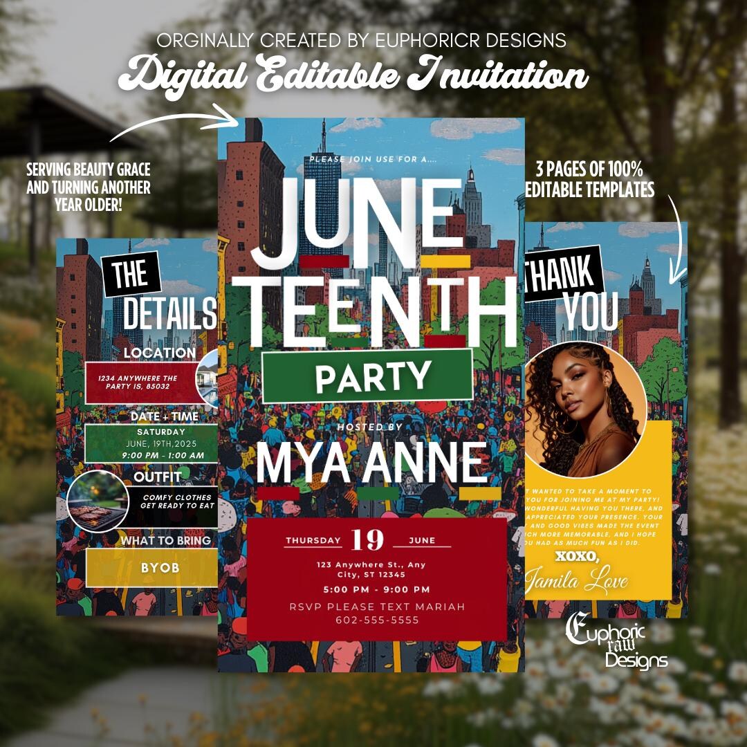 Juneteenth Party Invitation, BBQ Cookout Flyer, Editable Canva Template ...