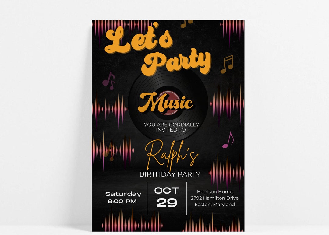 Record Music Birthday Party Invitation Instant Download Rainbow Glow ...