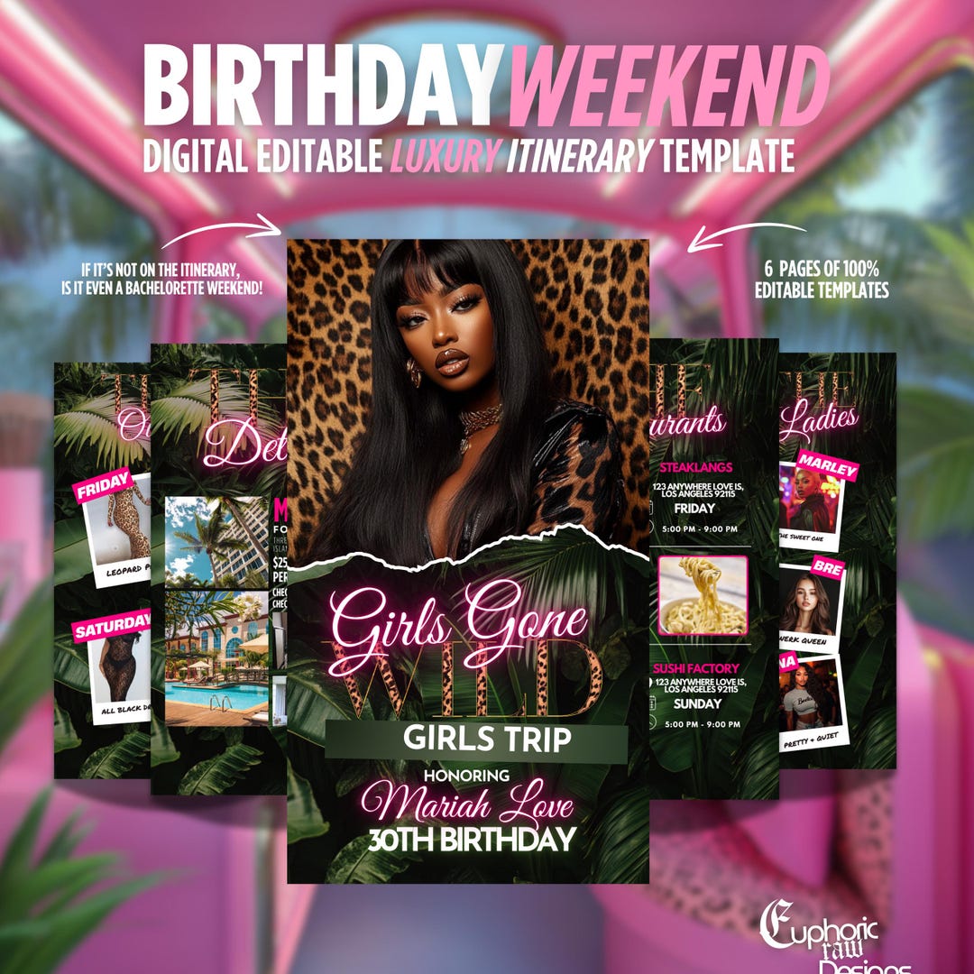 Digital Birthday Girls Weekend Invitation, Leopard Print Beach Travel ...