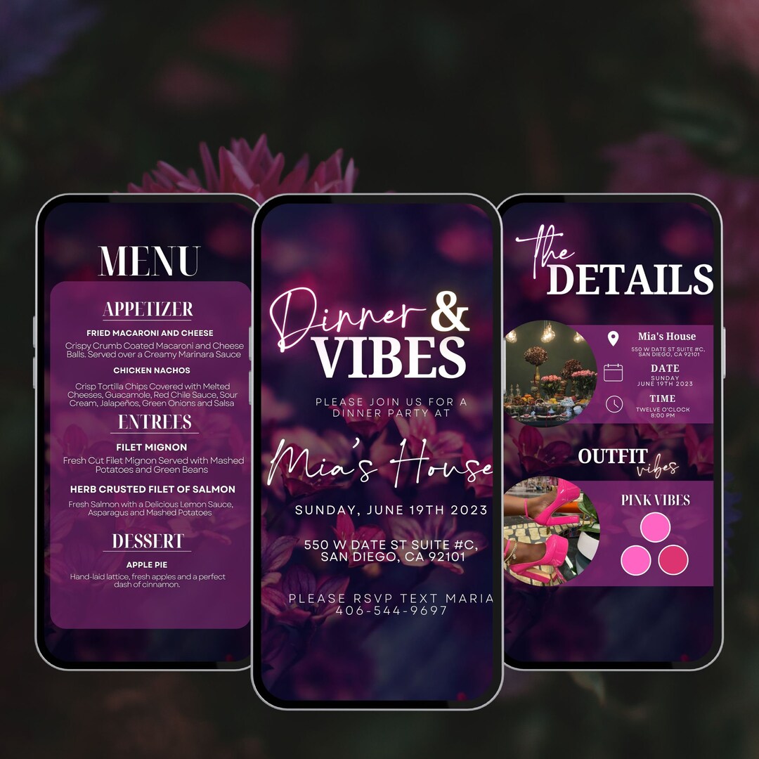 Digital Dinner Party Invitation, Dinner Birthday Menu, Dinner ...