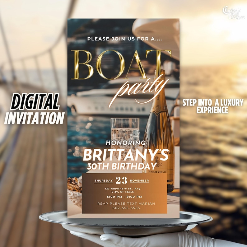 Boat Party Invitation, Animated Yacht Party Evite, Gold Digital Yacht ...