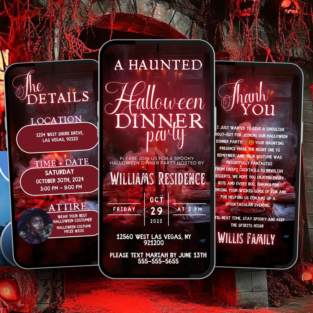 Halloween Dinner Party Invitation, Digital Horror Haunted House ...